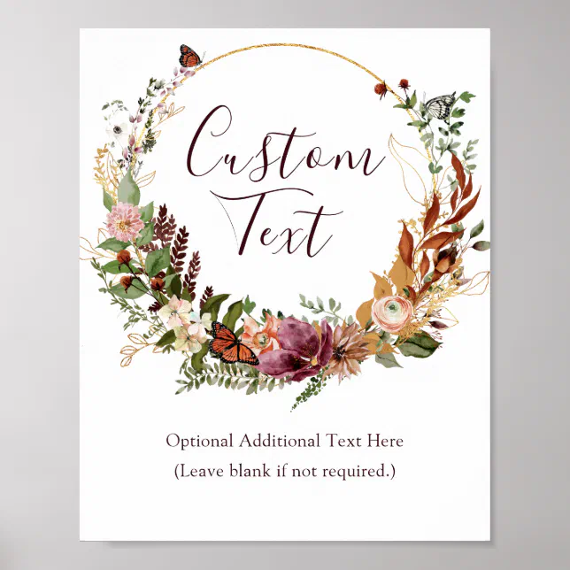 Rustic Fall Floral & Greenery Custom Text Sign | Zazzle