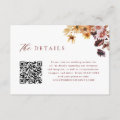 Rustic Fall Floral QR Code Wedding Details Enclosure Card | Zazzle