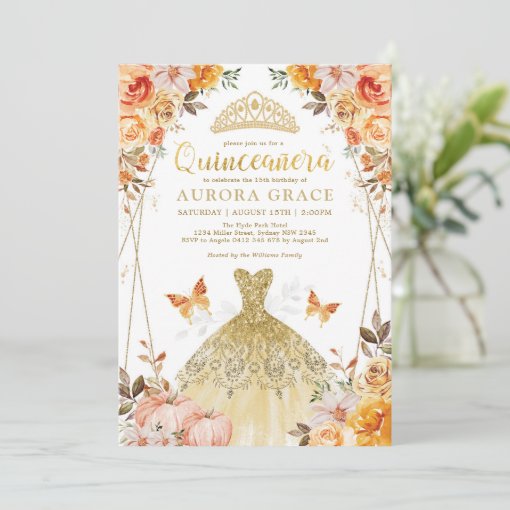 Rustic Fall Floral Quinceañera Mis Quince Anos Invitation | Zazzle