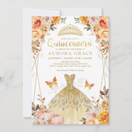 Rustic Fall Floral Quinceañera Mis Quince Anos Invitation | Zazzle
