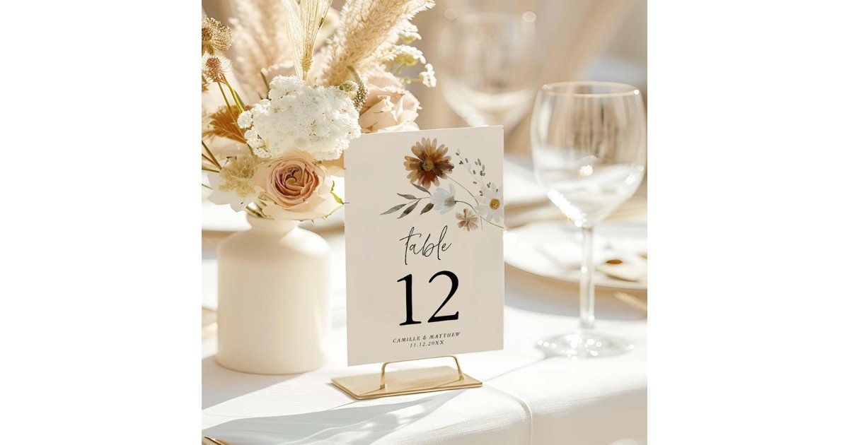 Rustic Fall Floral Table Number Card | Zazzle