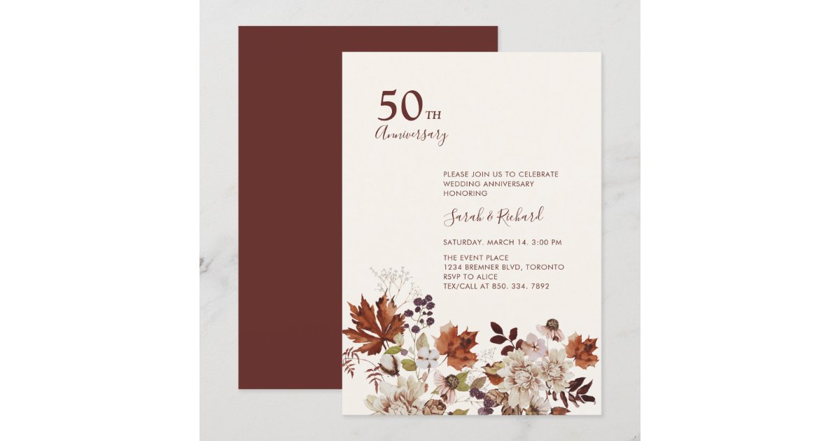 Rustic Fall Floral Wedding Anniversary Party Invitation | Zazzle
