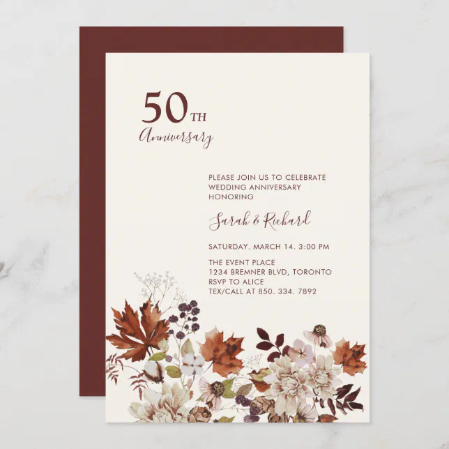 Rustic Fall Floral Wedding Anniversary Party Invitation | Zazzle