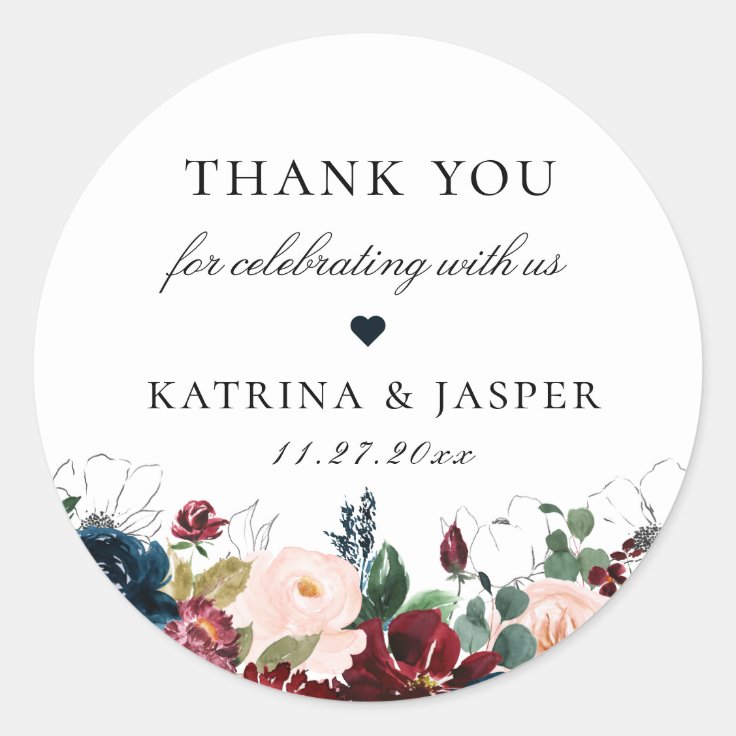 Rustic Fall Floral Wedding Favor Classic Round Sticker | Zazzle