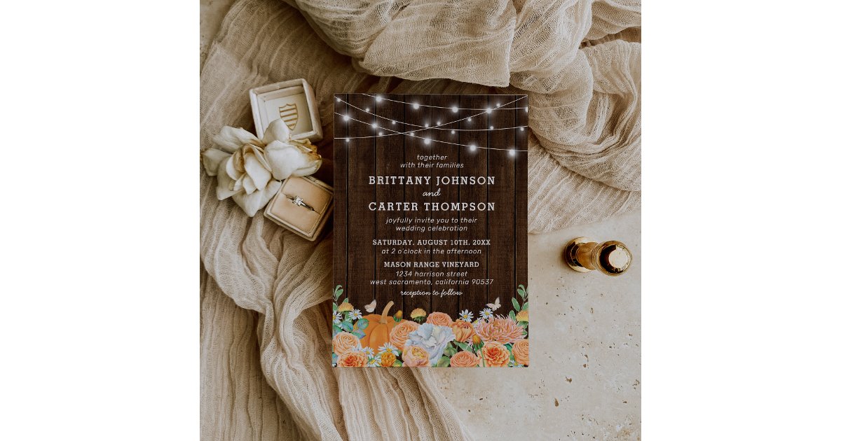 Rustic Fall Floral Wedding Invitation | Zazzle