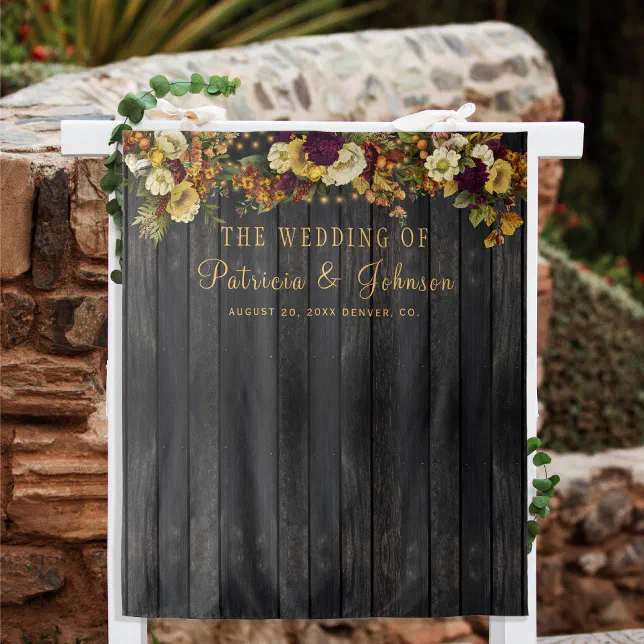 Rustic fall floral wedding photo booth backdrop | Zazzle