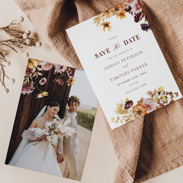 Rustic Fall Floral Wedding Save The Dates Invitation | Zazzle