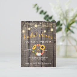 Rustic Fall Floral Wreath Barnwood Bridal Shower Postcard | Zazzle