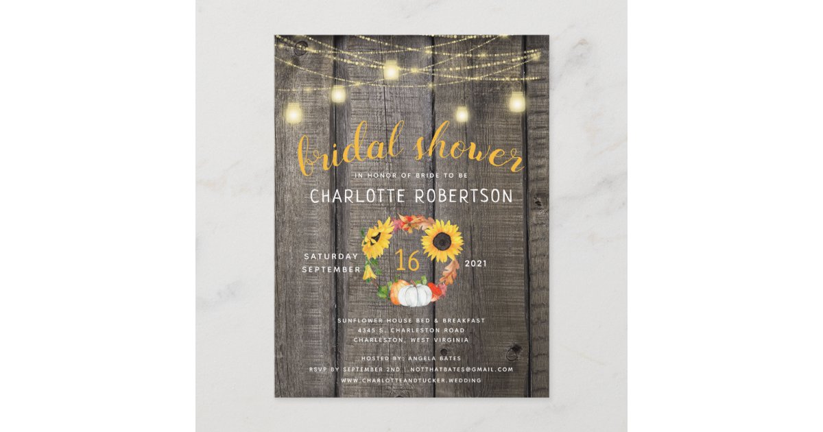 Rustic Fall Floral Wreath Barnwood Bridal Shower Postcard | Zazzle