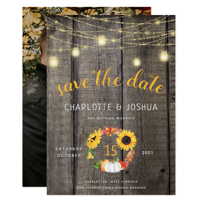 Rustic Fall Floral Wreath Barnwood Save the Date Invitation | Zazzle.com