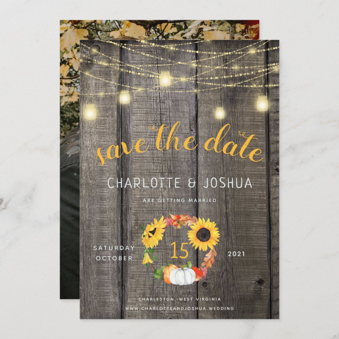 Rustic Fall Floral Wreath Barnwood Save the Date Invitation | Zazzle