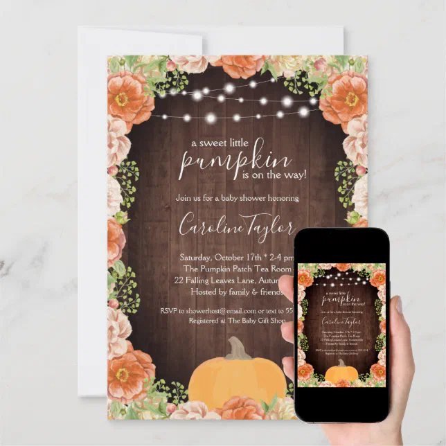 Rustic Fall Florals Wood Baby Shower Invitation | Zazzle