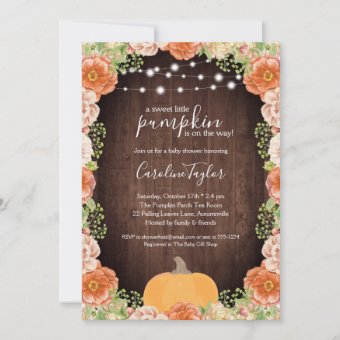 Rustic Fall Florals Wood Baby Shower Invitation | Zazzle