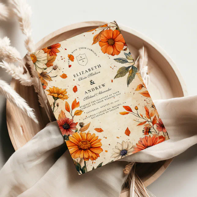 Rustic Fall Flower Wedding Invitation | Zazzle