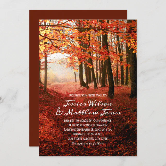 Rustic Fall Forest Burgundy Autumn Country Wedding Invitation | Zazzle