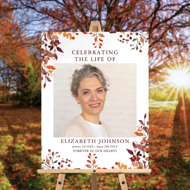 Rustic Fall Funeral Celebration Of Life Photo Sign | Zazzle