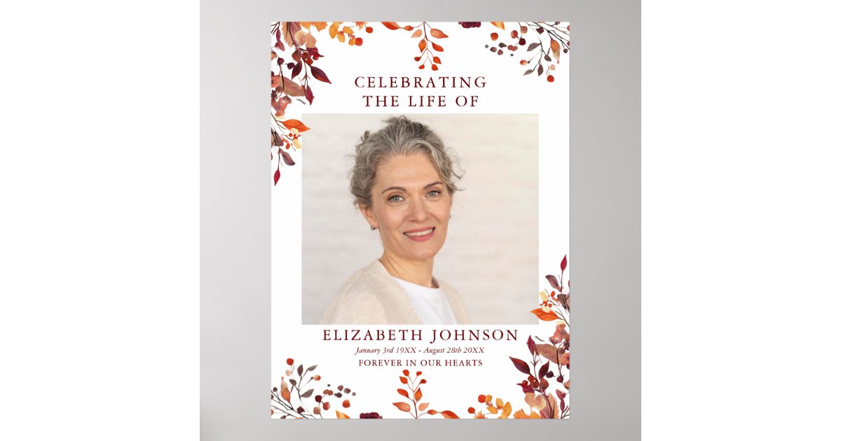 Rustic Fall Funeral Celebration Of Life Photo Sign | Zazzle