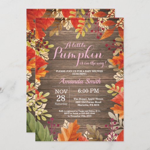 Rustic Fall Girl Baby Shower Invitation | Zazzle