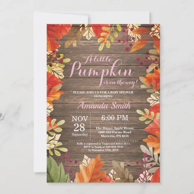 Rustic Fall Girl Baby Shower Invitation | Zazzle