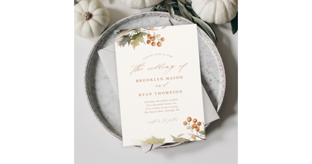 Rustic Fall Greenery Leaves Budget Wedding Invite | Zazzle