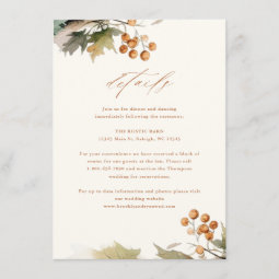 Rustic Fall Greenery Leaves Foliage Wedding Detail Enclosure Card | Zazzle