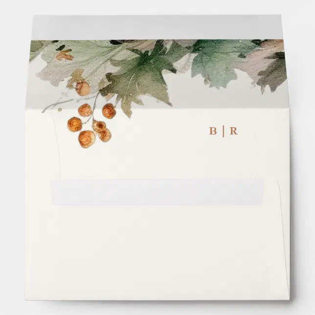 Rustic Fall Greenery Leaves Foliage Wedding Envelope | Zazzle