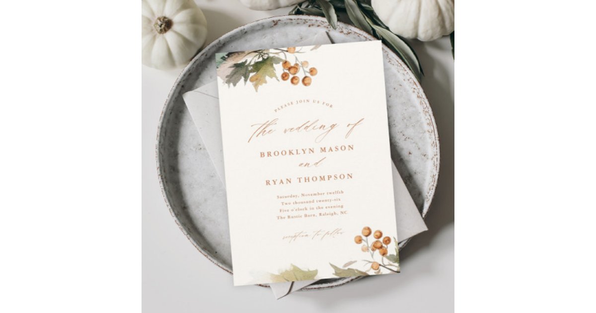 Rustic Fall Greenery Leaves Foliage Wedding Invitation | Zazzle