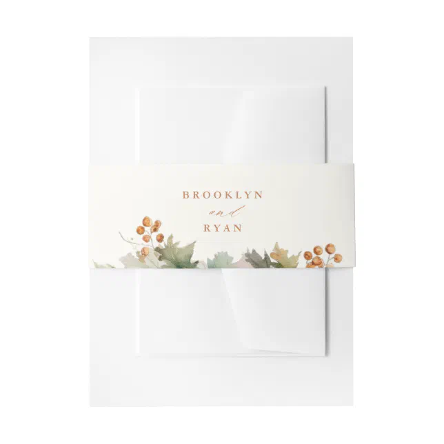 Rustic Fall Greenery Leaves Foliage Wedding Invitation Belly Band | Zazzle