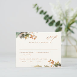 Rustic Fall Greenery Leaves Foliage Wedding RSVP Card | Zazzle