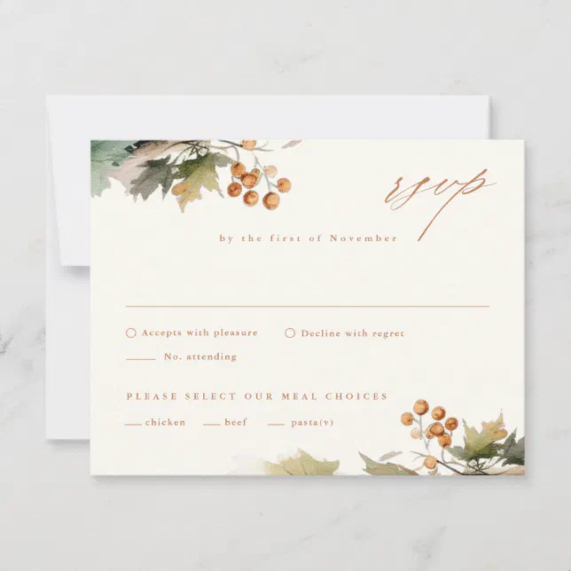 Rustic Fall Greenery Leaves Foliage Wedding RSVP Card | Zazzle