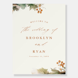 Rustic Fall Greenery Leaves Wedding Welcome Foam Board | Zazzle