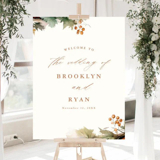 Rustic Fall Greenery Leaves Wedding Welcome Foam Board | Zazzle