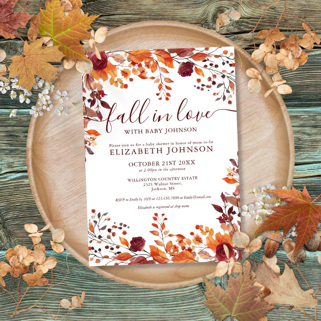 Rustic Fall In Love Autumn Baby Shower Invitation | Zazzle