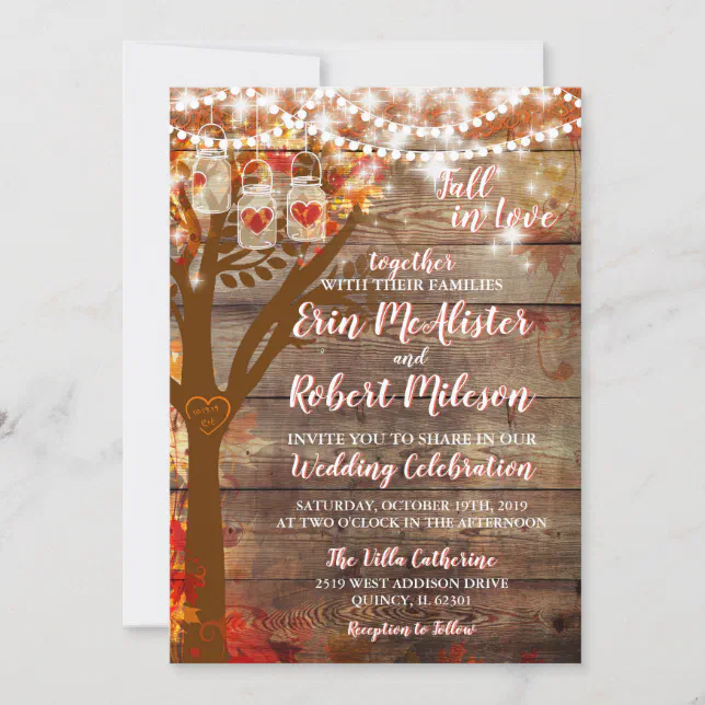 Rustic Fall in Love Oak Tree Wedding Invitation | Zazzle