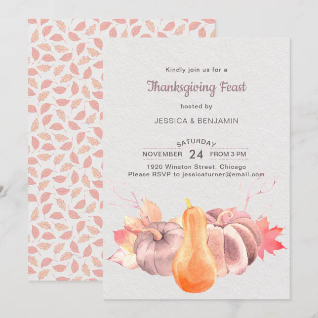 Rustic Fall Leaves And Pumpkin Thanksgiving Feast Invitation | Zazzle