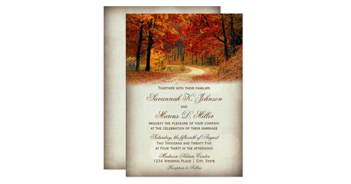 Rustic Fall Leaves Autumn Wedding Invitations | Zazzle