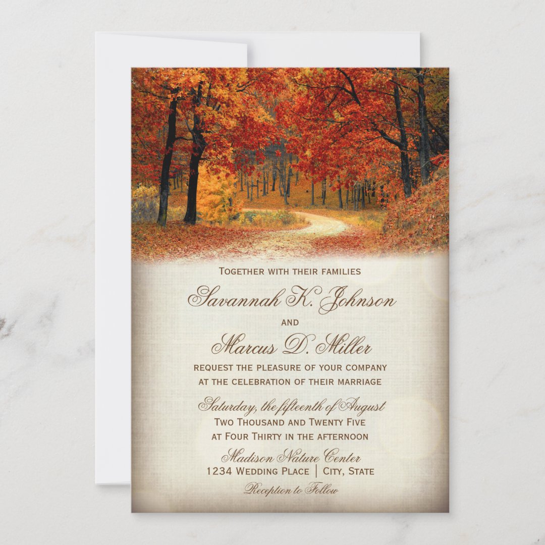 Rustic Fall Leaves Autumn Wedding Invitations | Zazzle