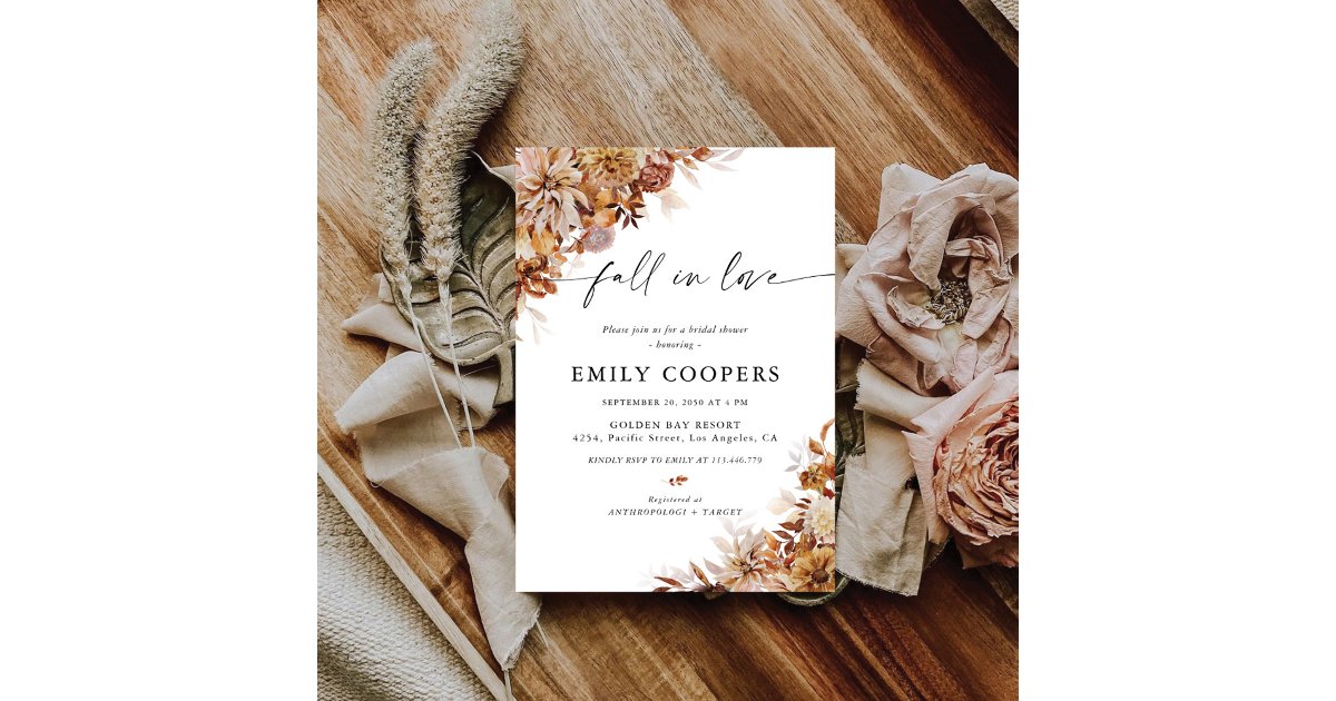 Rustic Fall Leaves Bridal Shower Invitation | Zazzle