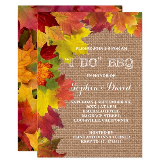 Rustic Fall Leaves Burlap I DO BBQ Invitation | Zazzle.com