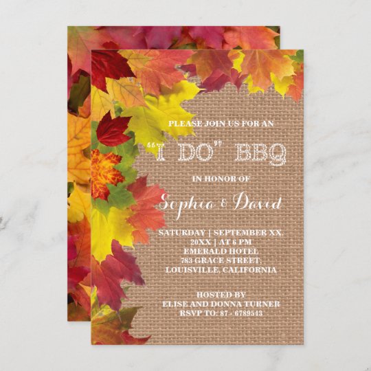 Rustic Fall Leaves Burlap I DO BBQ Invitation | Zazzle.com