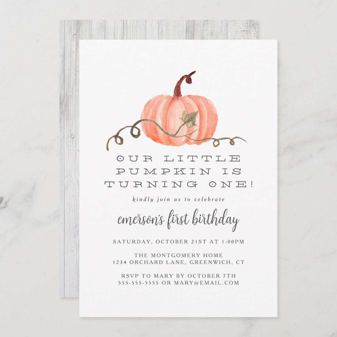 Rustic Fall Little Pumpkin 1st Birthday Invitation | Zazzle