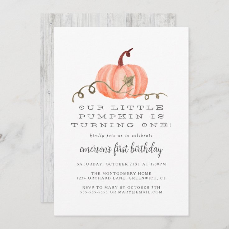 Rustic Fall Little Pumpkin 1st Birthday Invitation | Zazzle