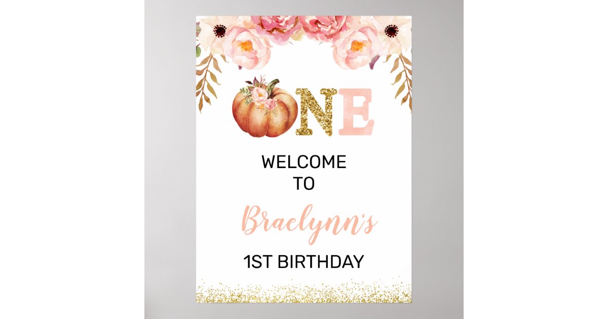 Rustic Fall Pumpkin 1st Birthday Welcome Sign | Zazzle