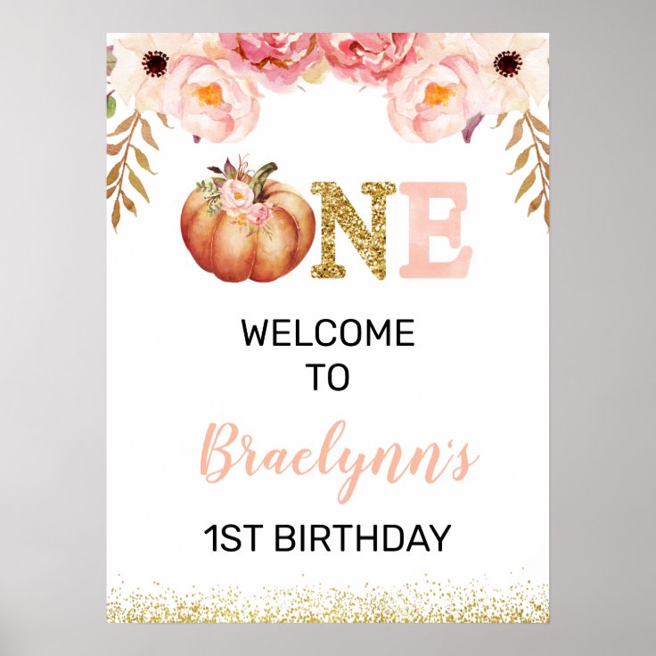 Rustic Fall Pumpkin 1st Birthday Welcome Sign | Zazzle