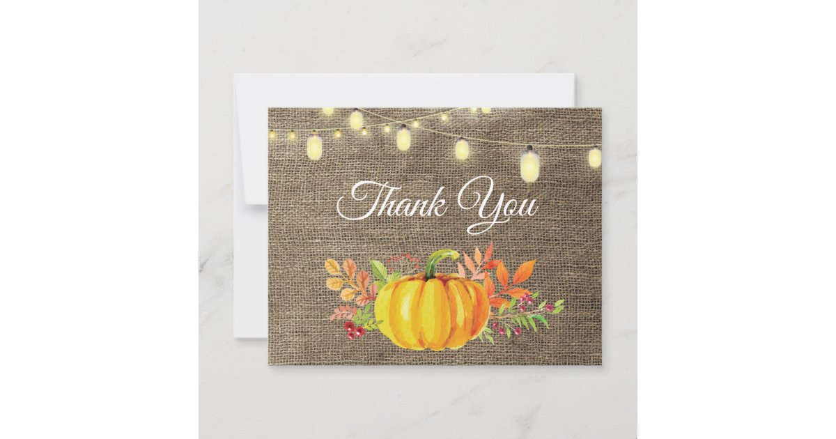Rustic Fall Pumpkin Autumn Thank You card | Zazzle
