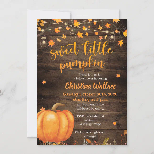 Rustic Fall Pumpkin Baby Shower Invitations | Zazzle