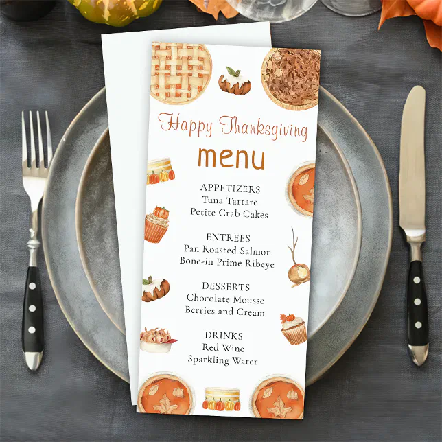 Rustic Fall Pumpkin Pie Thanksgiving Dinner Menu | Zazzle