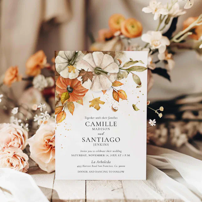 Rustic Fall Pumpkin Wedding Invitation | Zazzle