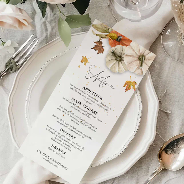 Rustic Fall Pumpkin Wedding Menu | Zazzle