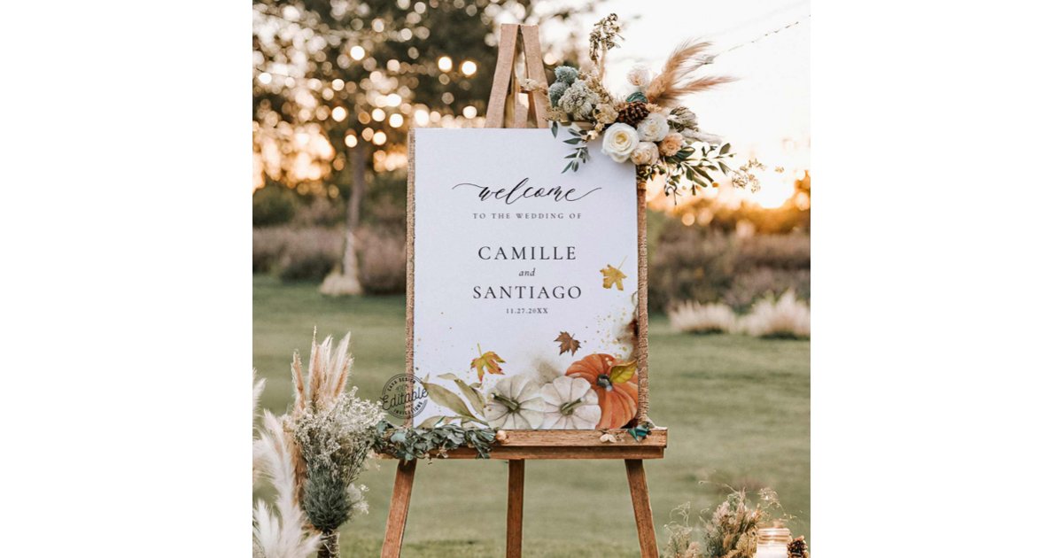 Rustic Fall Pumpkin Wedding Reception Welcome Foam Board | Zazzle